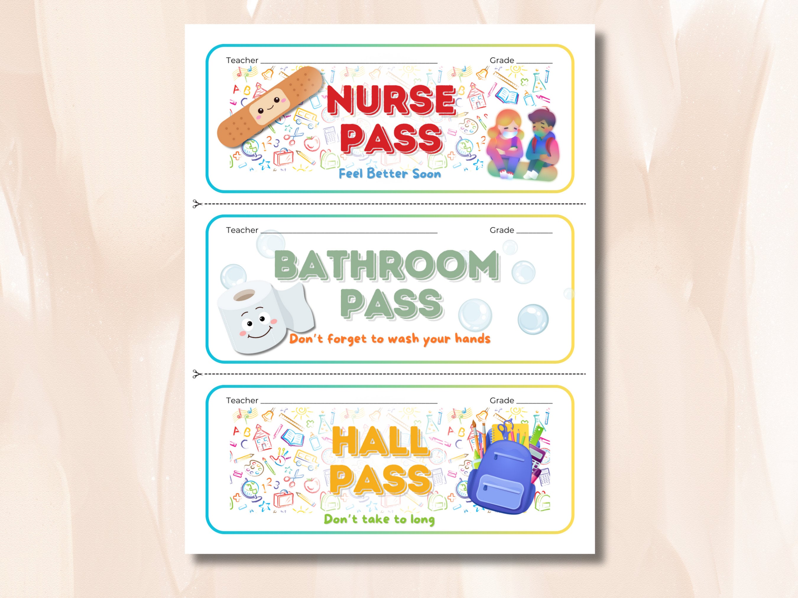 Hall Pass Set, Bathroom Pass, Nurse Pass, Hall Pass, Teacher Hall Pass ...