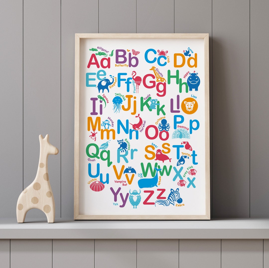 Personalised Animal Alphabet Poster, Educational Nursery Art Print in ...