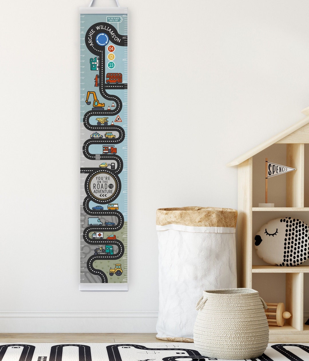 Personalised Transport Road Map Canvas Height Chart, Kid's Growth Chart ...