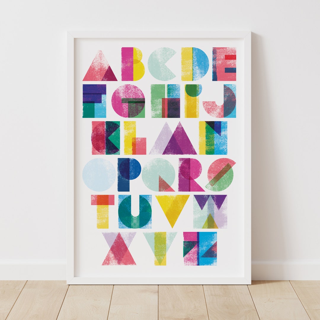 Personalised Modern Graphic Bright Alphabet Poster Print Contemporary ...