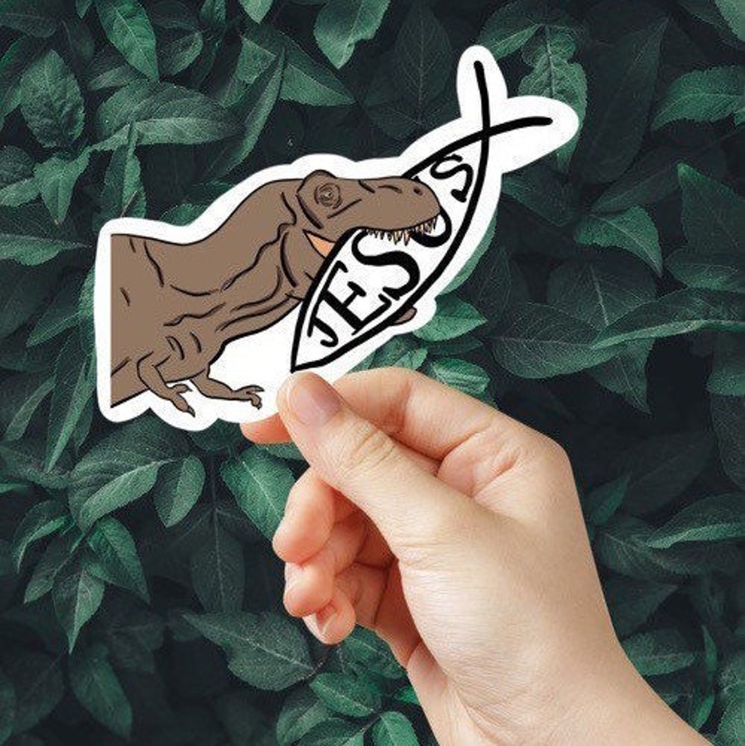 Evolution Dinosaur Eating Jesus Fish Atheist Sticker for Journal, Water ...