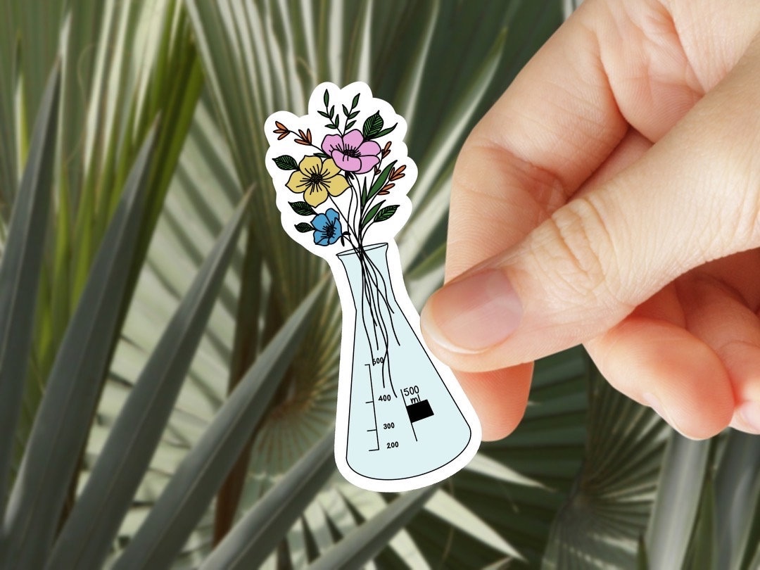Science - Erlenmeyer Flask With Flowers - Sticker for Journal, Water ...
