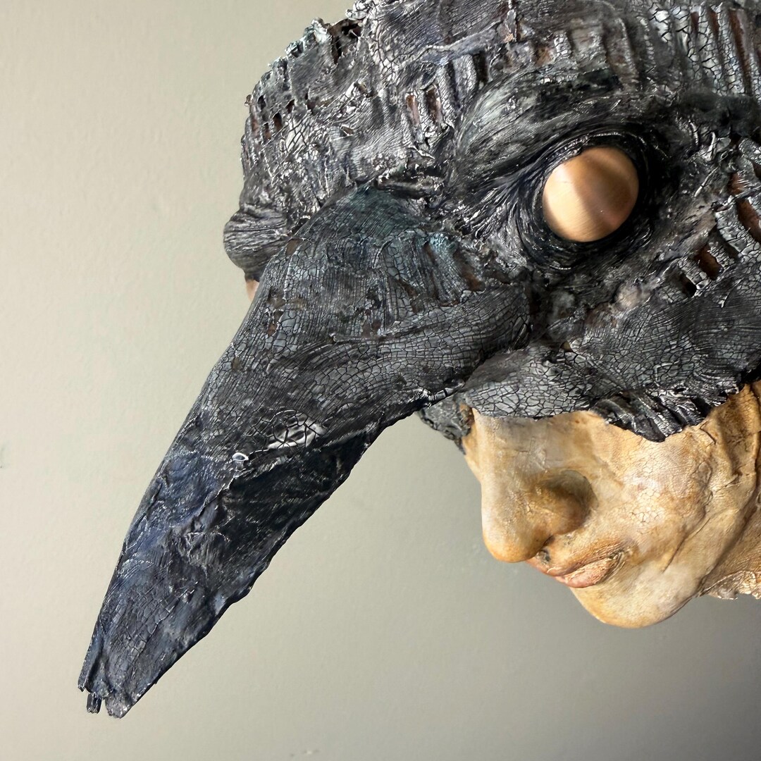 Mythic Crow Human Hybrid Sculpture – Handmade Cardboard & Clay Folk Art ...