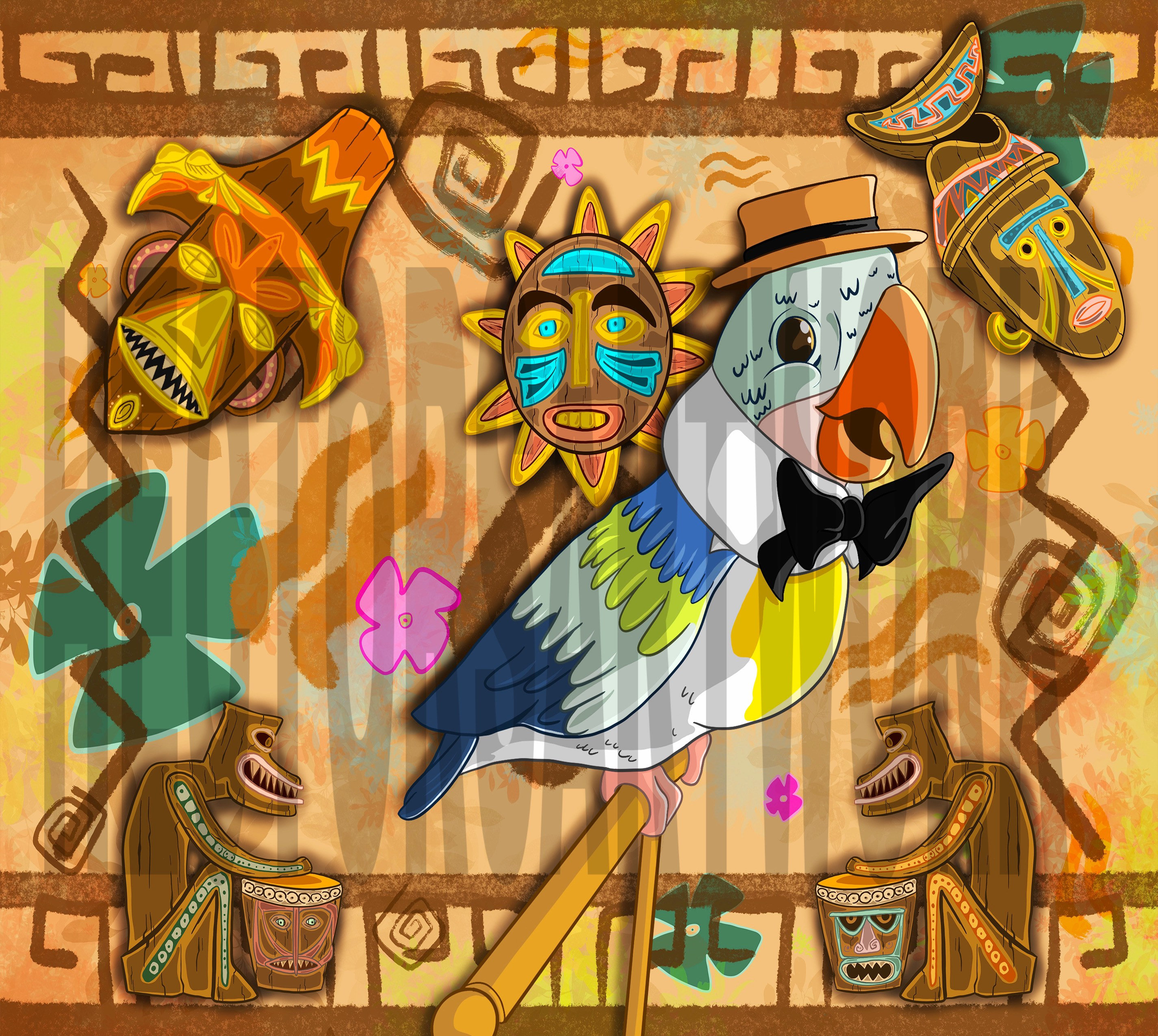 Tiki Room Wallpaper | Hawaiian Sublimation Designs | Tiki Digital Paper ...