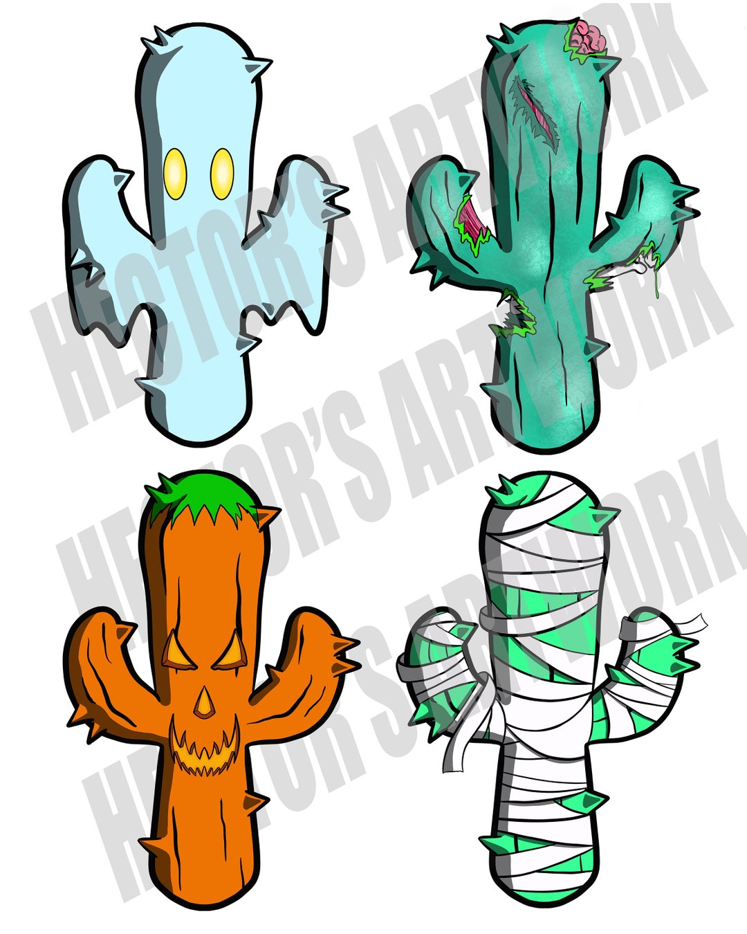 Spooky Cactus PNG Set | Halloween | Zombie | Digital Artwork | Digital ...