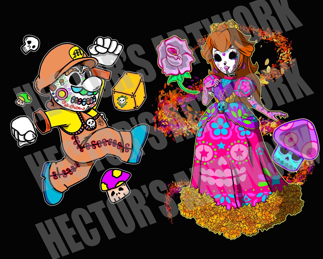 Mario Muerto and Suagr Skull Peach PNG Set Sublimation Designs Sugar ...
