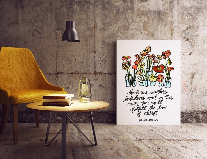 Bear One Another's Burdens Bible Verse Art, Floral Sign - Etsy