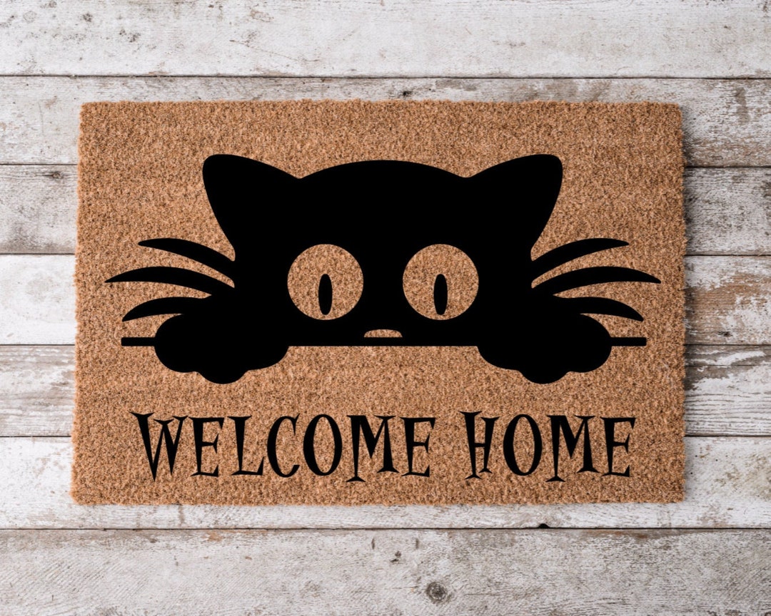 Welcome Home Sitting Cat | Cute Black Cat Doormat | Welcome Mat | Funny ...
