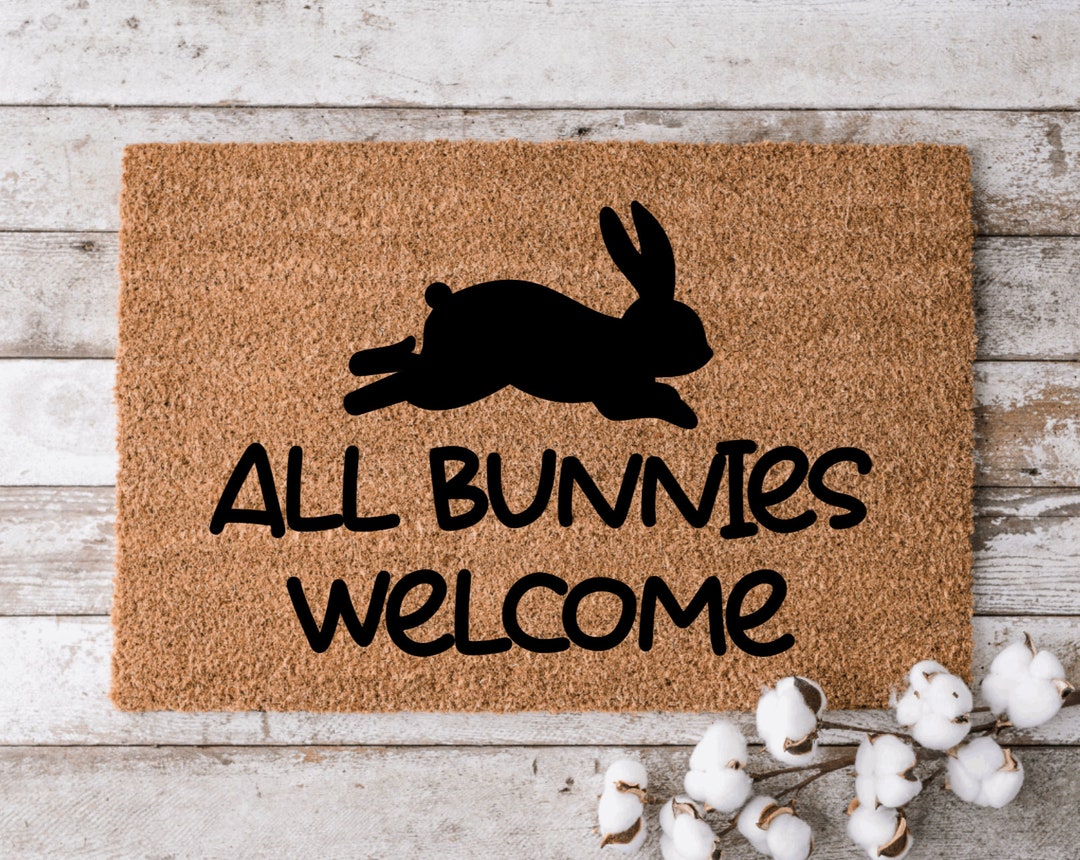 All Bunnies Welcome | Custom Welcome Mat | Cheerful Gift | Personalized ...