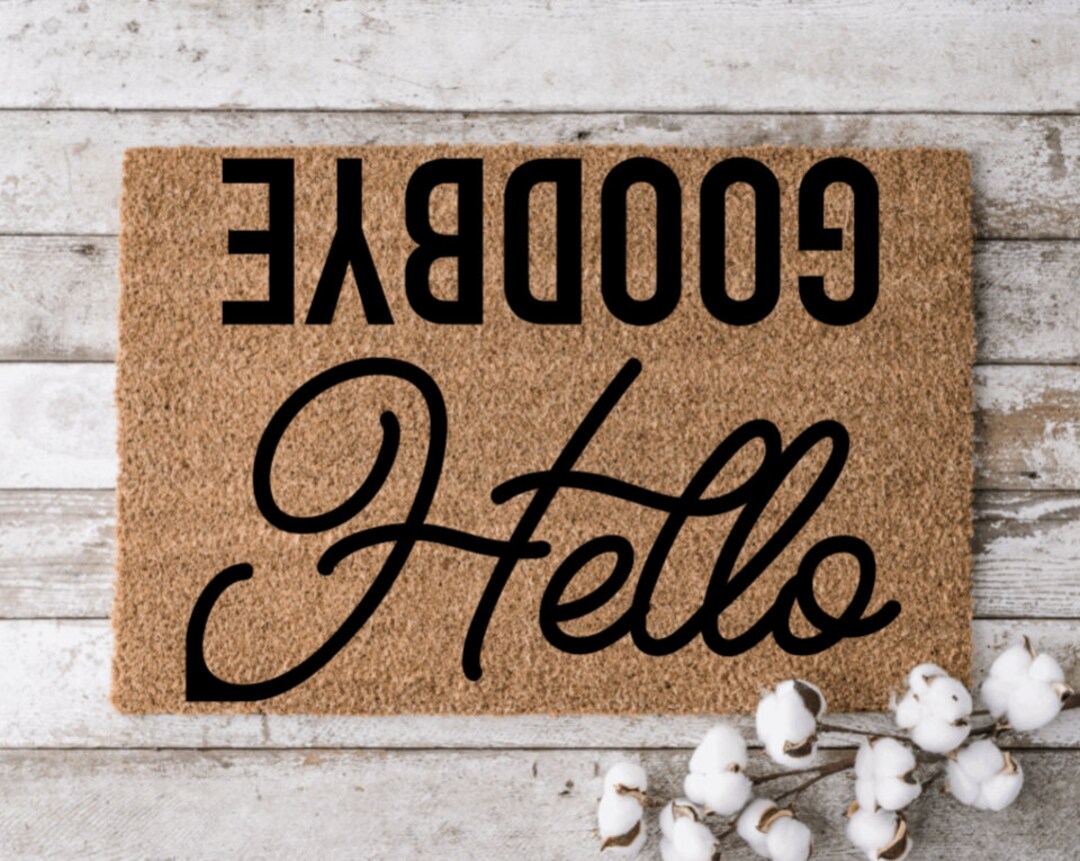 Hello Goodbye | Happy Welcome Mat | Glad You Are Here | Happy Door Mat ...