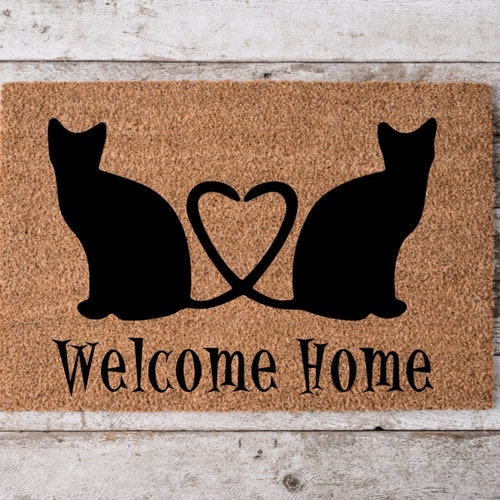 Welcome Sitting Cat Cute Black Cat Doormat Welcome Mat - Etsy