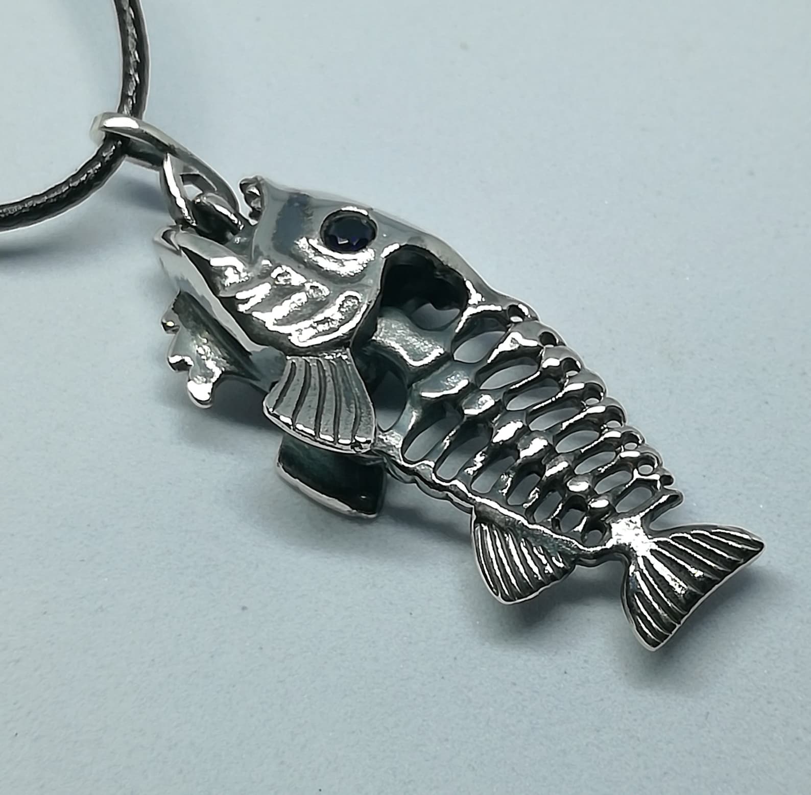 Pendant Barracuda Skeleton Fish Sterling Silver Blue Sapphire Necklace ...