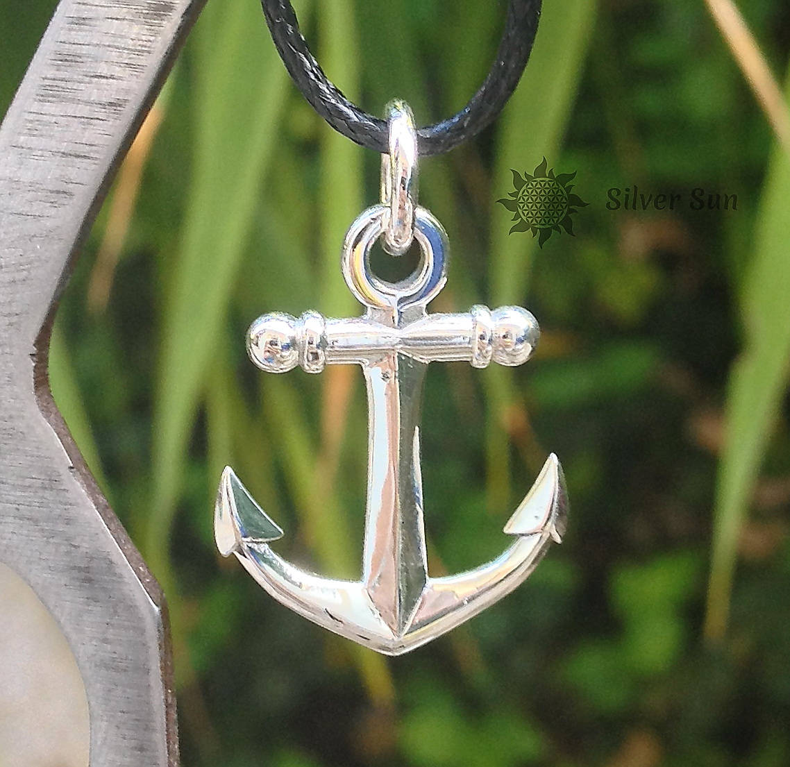 Sterling Silver Anchor Necklace Pendant Black Nylon Cord Any Sterling Silver Anchor Necklace Pendant Black Nylon Cord Any