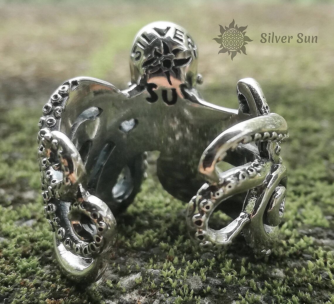 Sterling Silver Octopus Ring Eyes Black Diamonds Africa | Etsy