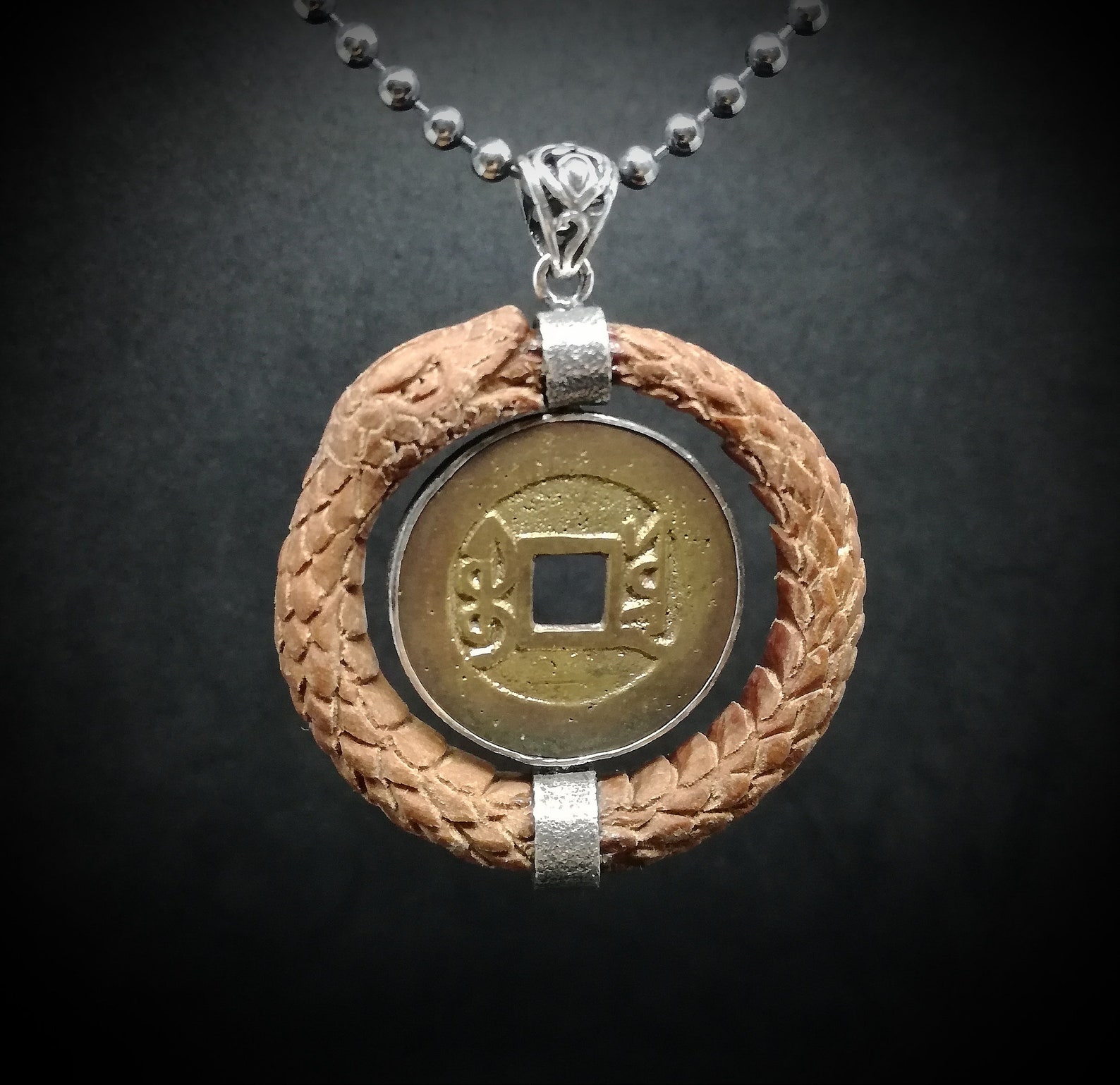 Amulet Pendant Uroboros King-wood Ancient Chinese Coin About - Etsy
