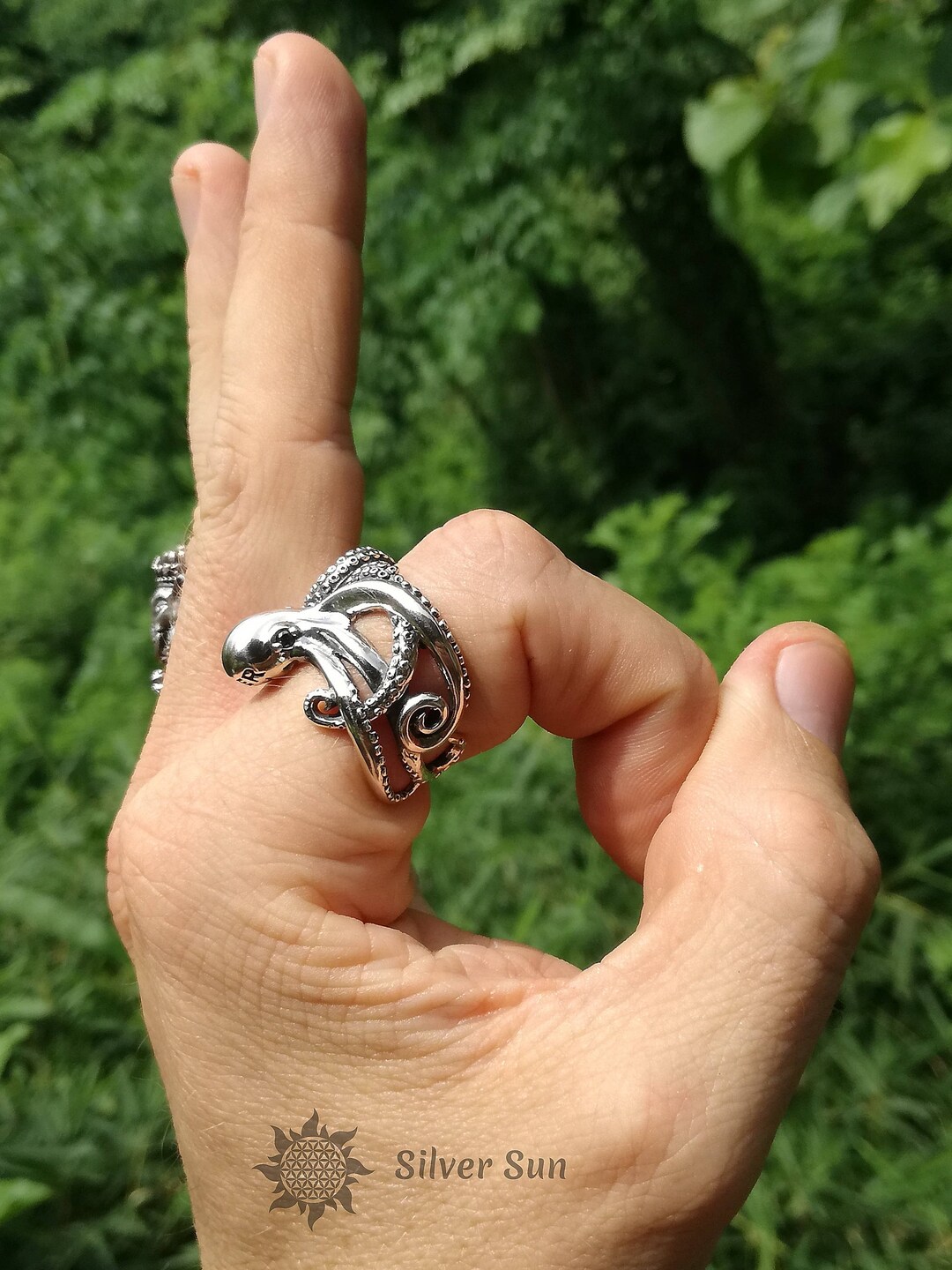 Sterling Silver Octopus Ring Eyes Black Diamonds Africa Jewelry Design ...