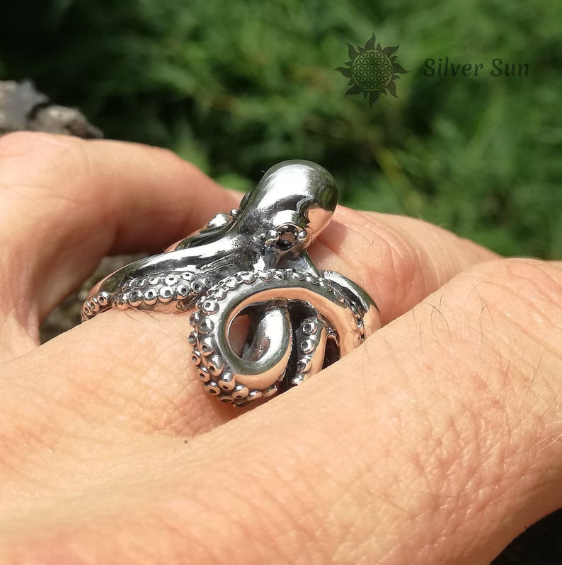 Sterling Silver Octopus Ring Eyes Black Diamonds Africa | Etsy