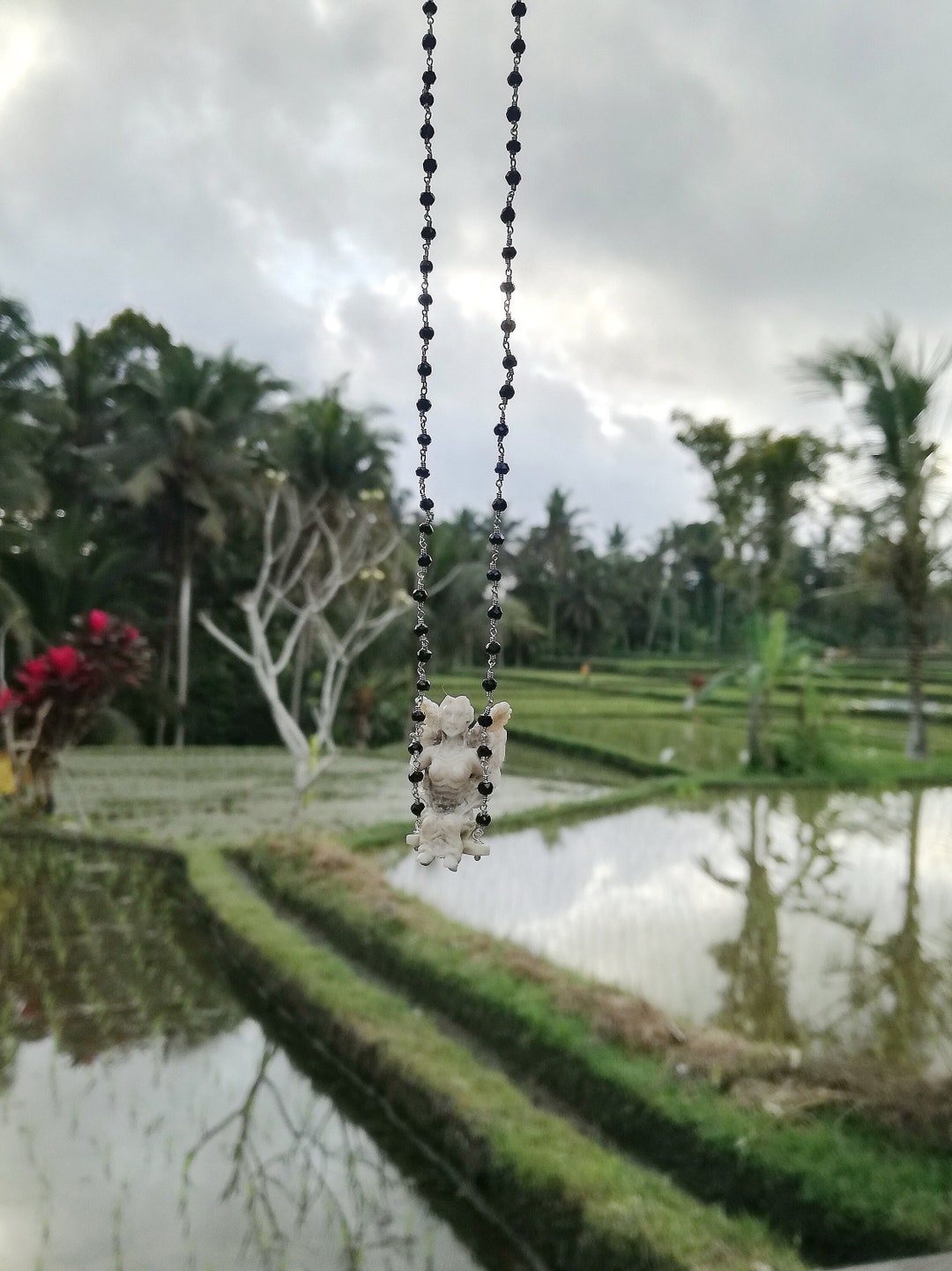 ONLY ONE Angel on the Swing Amulet Pendant Carving Horn Sterling Silver ...