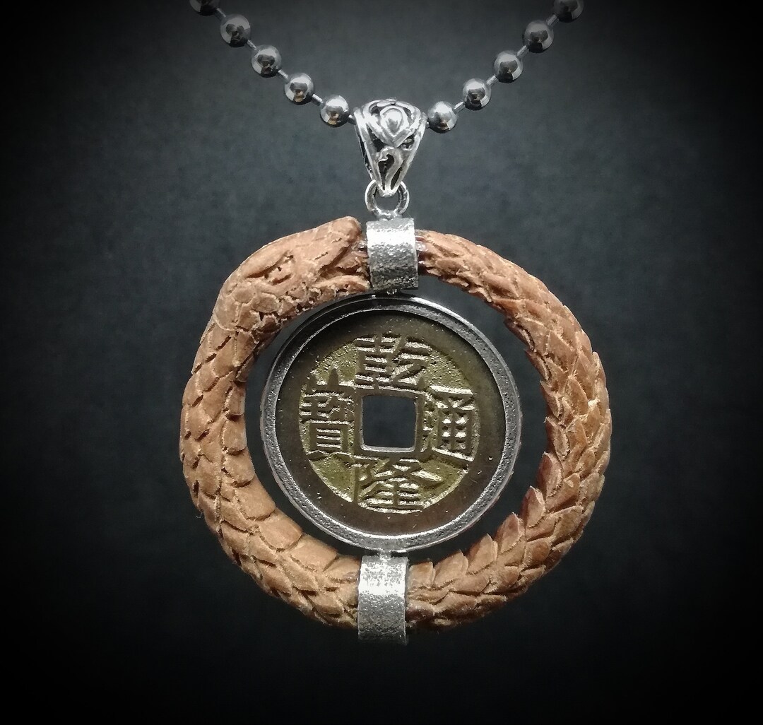 Amulet Pendant Uroboros King-wood Ancient Chinese Coin About 1000 Years ...