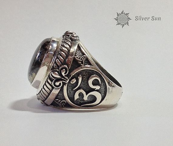 Sterling Silver Ring Black Magnesite Stone Sacred Geometry | Etsy