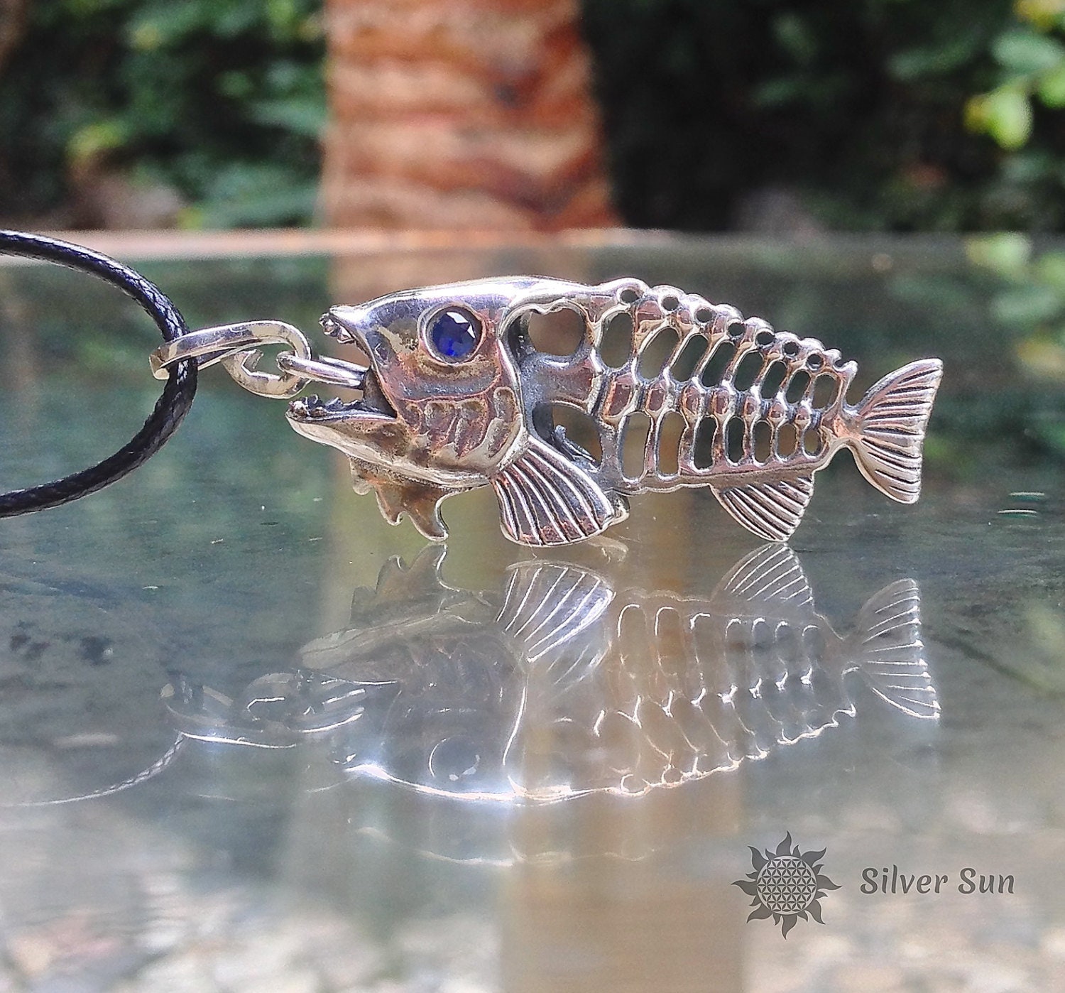 Pendant Barracuda Skeleton Fish Sterling Silver Blue Sapphire Necklace ...