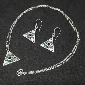 All Seeing Eye Necklace Chain Sterling Silver Pendant Black Onyx Green ...