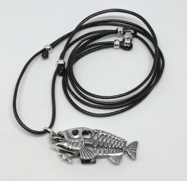 Pendant Barracuda Skeleton Fish Sterling Silver Blue Sapphire Necklace ...