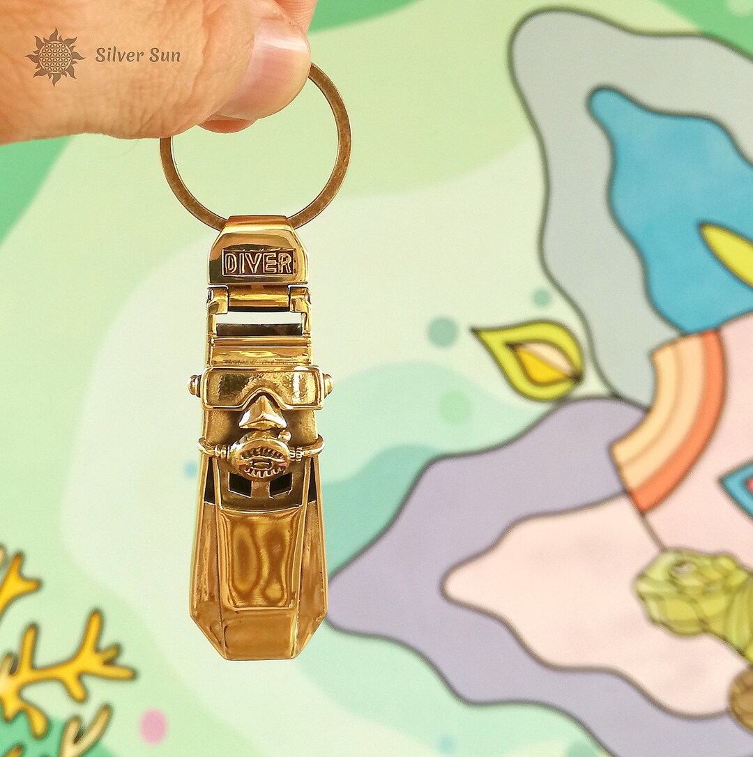 Diver Style BRASS Keychain Fin Includes Branded Packaging Silver Sun ...