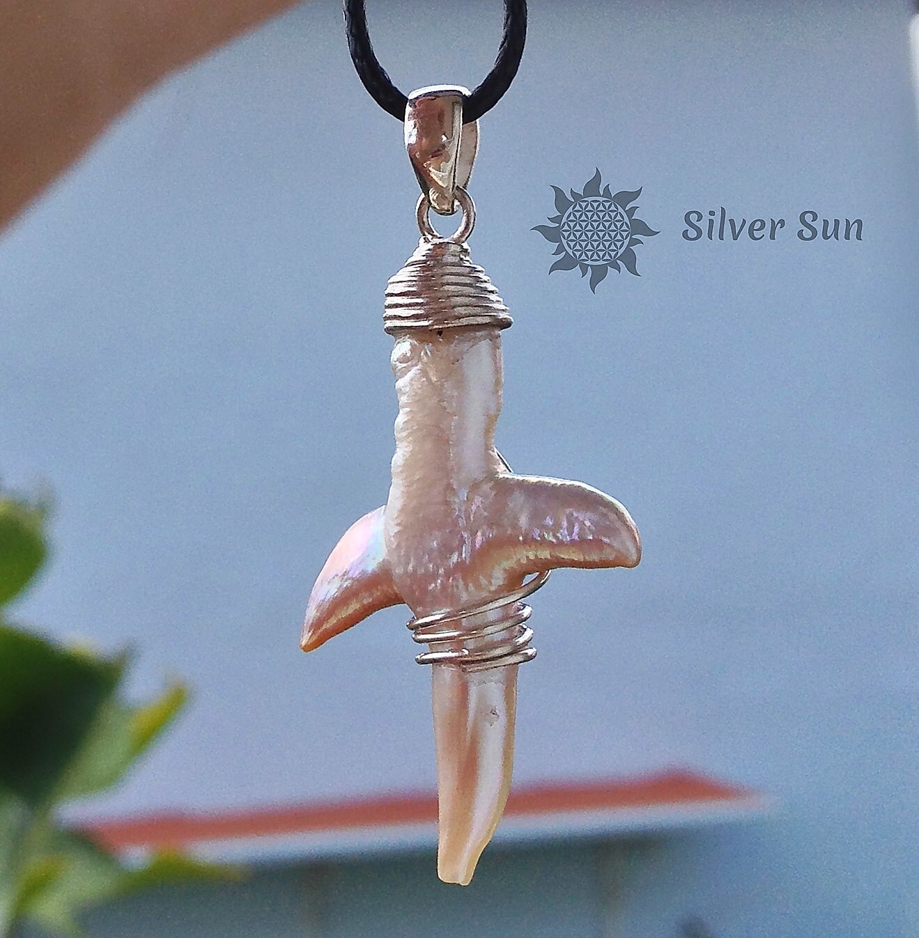 Cross Dagger Knife Pendant Pearl Nacre Sterling Silver Wire | Etsy