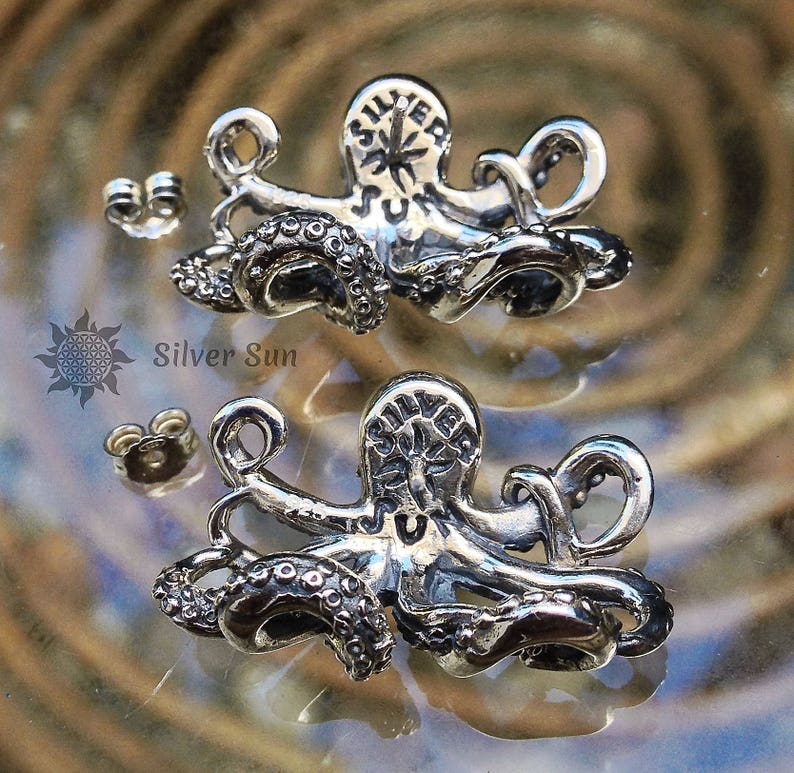 Earrings Octopus Sterling Silver Natural Green Emerald From | Etsy