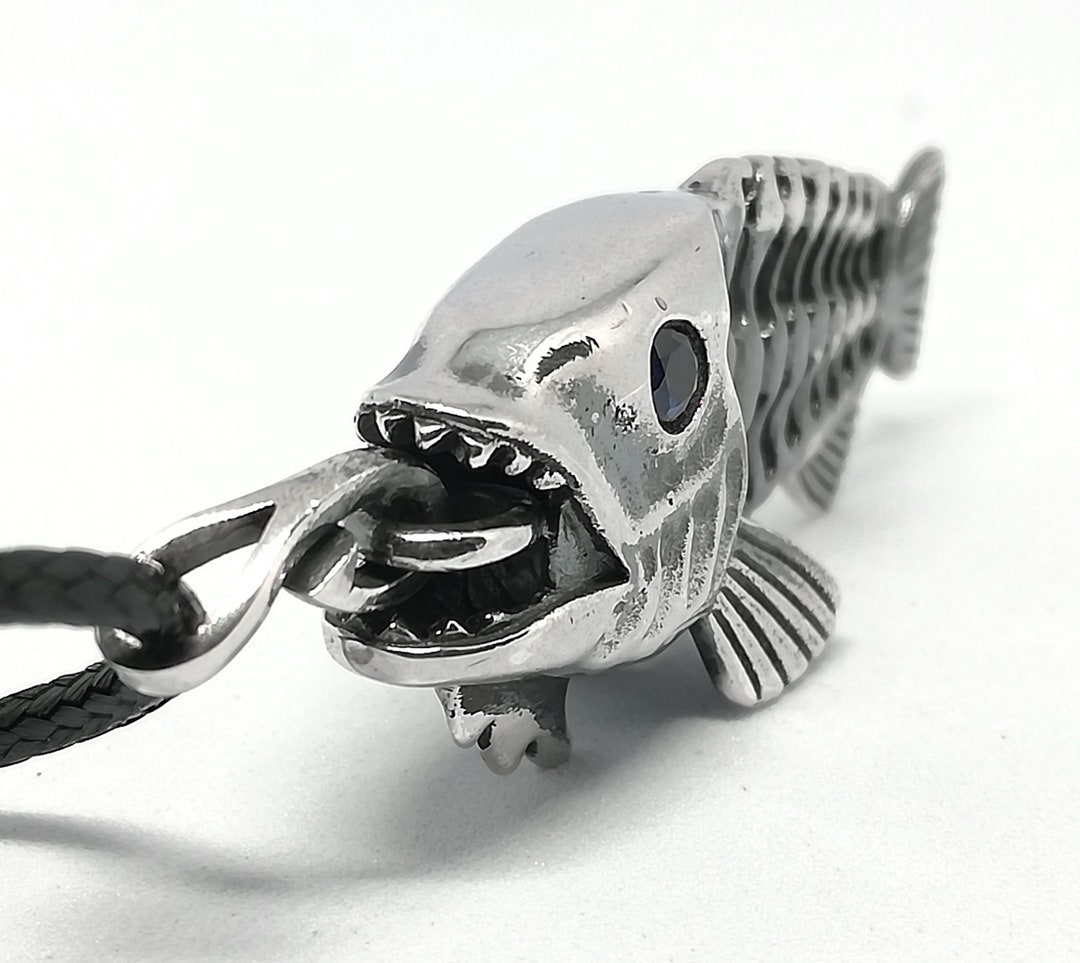 Pendant Barracuda Skeleton Fish Sterling Silver Blue Sapphire Necklace ...