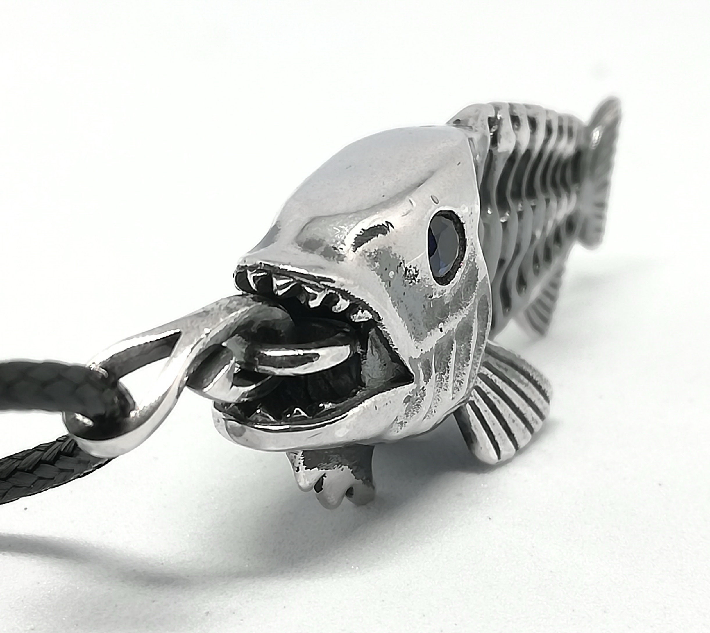 Pendant Barracuda Skeleton Fish Sterling Silver Blue Sapphire Necklace ...