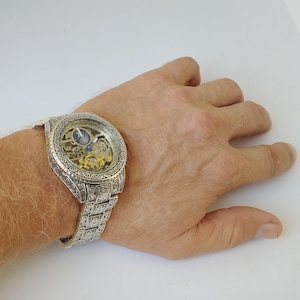 Silver Watch- Bracelet Mechanical Self-winding Stainless Clasp ...
