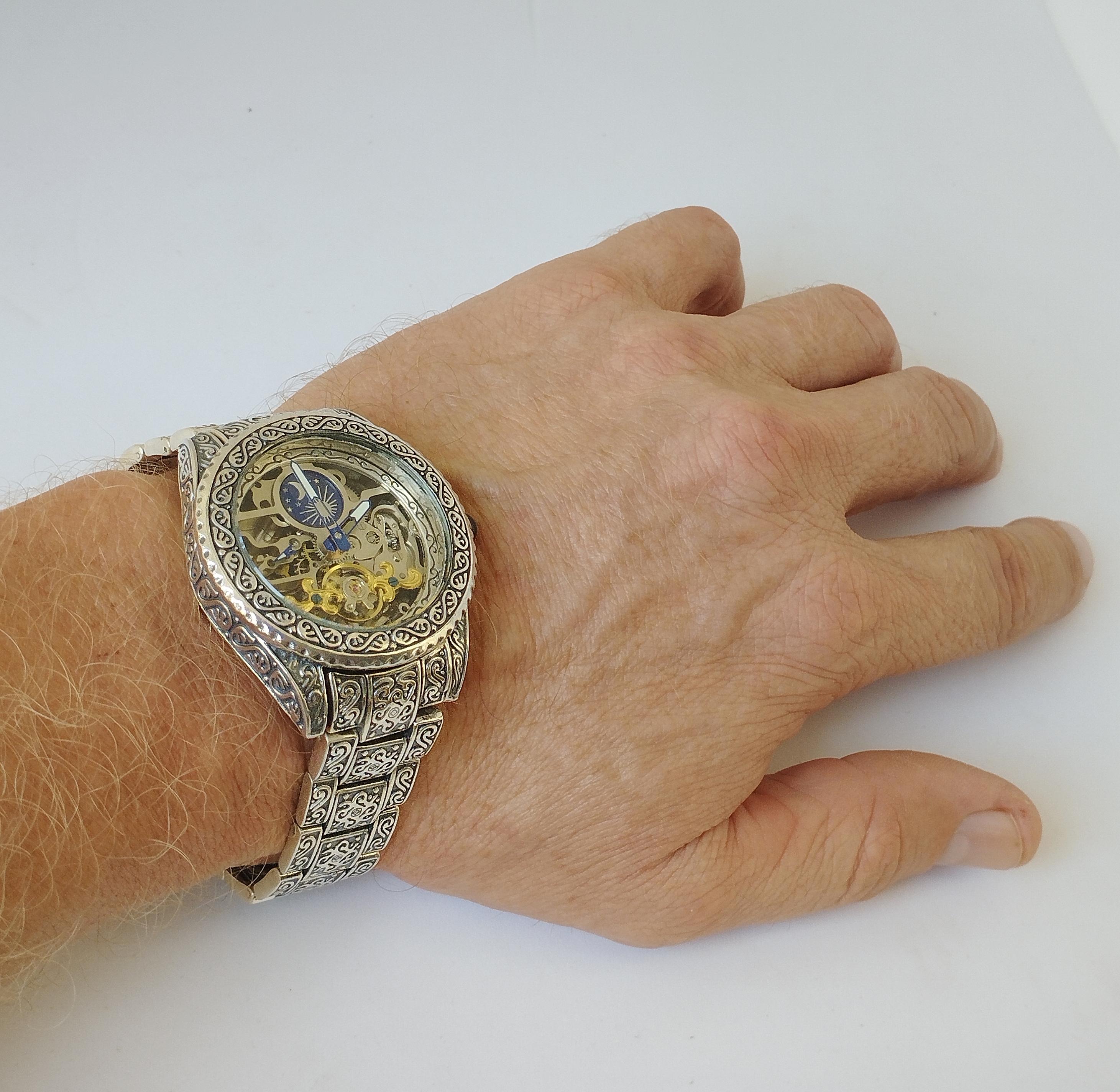 Silver Watch- Bracelet Mechanical Self-winding Stainless Clasp ...