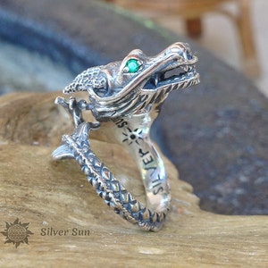 Sterling Silver Dragon Ring Eyes Multi-colored Zircons Jewelry | Etsy