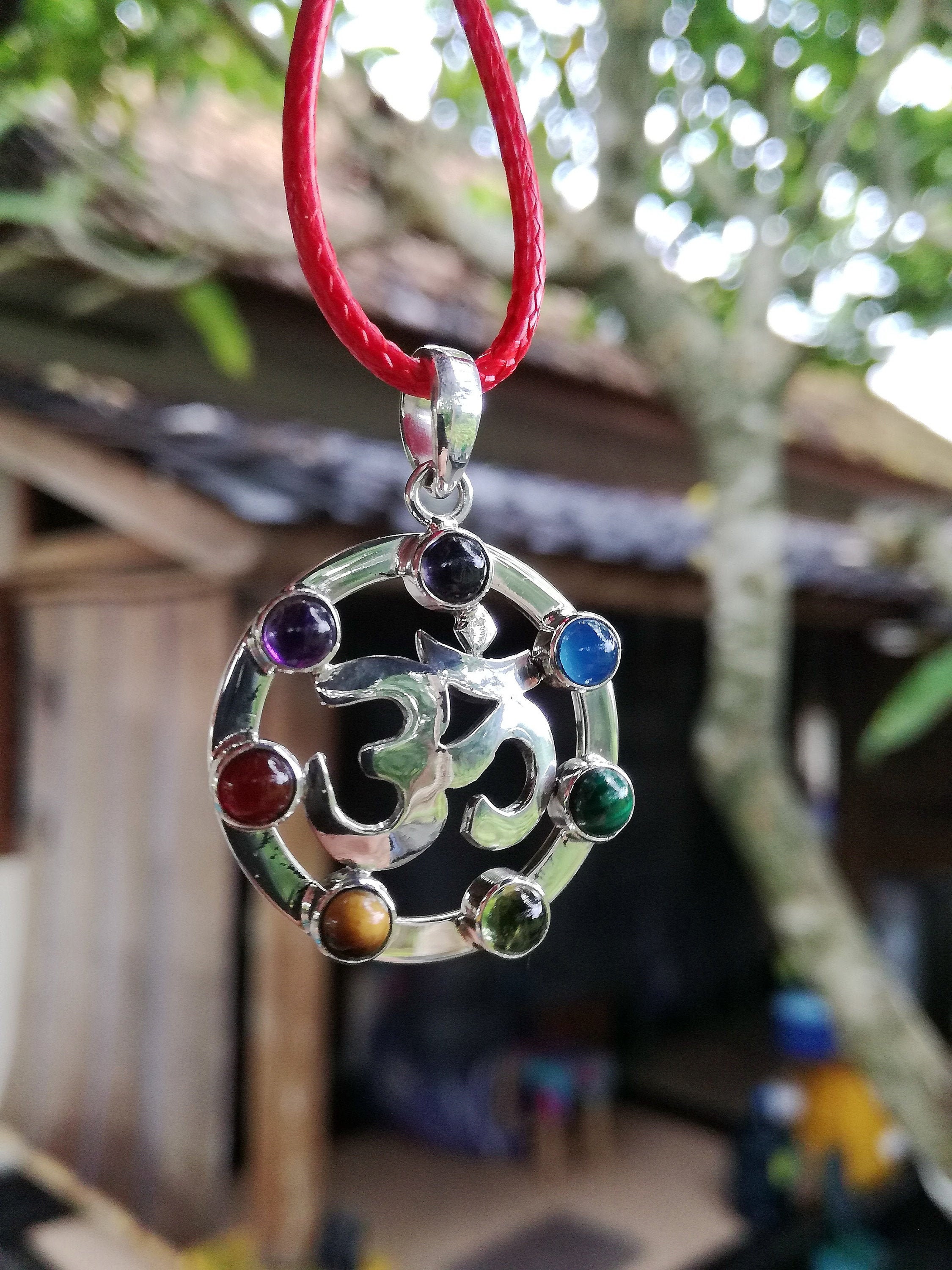 Ohm And 7 Chakra Multi-Colored Stones Pendant Sterling Silver | Etsy