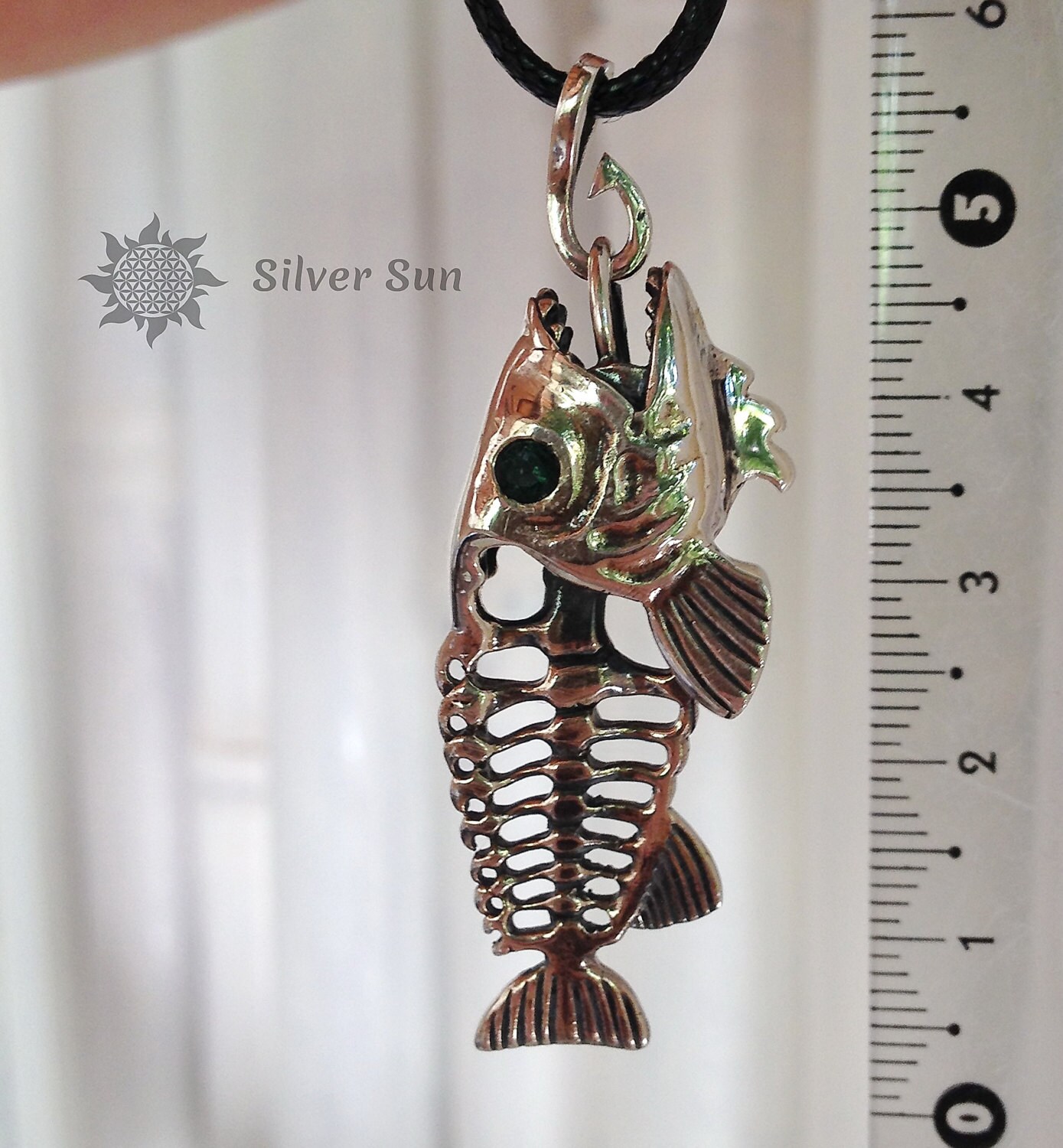 Pendant Skeleton Fish Sterling Silver Green Zircon Necklace | Etsy