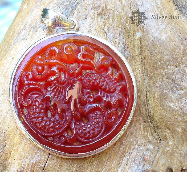 Red Dragon Pendant Carnelian Sterling Silver Jewelry Design | Etsy