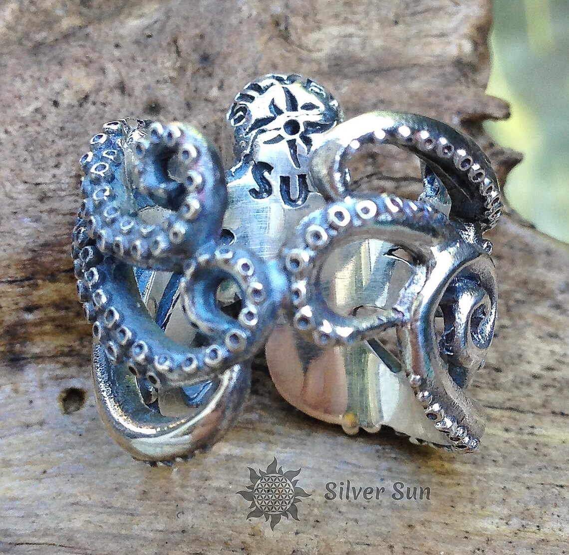 Sterling Silver Octopus Ring Eyes Green Emeralds Zambia | Etsy