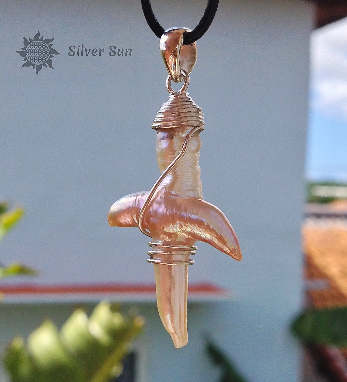 Cross Dagger Knife Pendant Pearl Nacre Sterling Silver Wire | Etsy