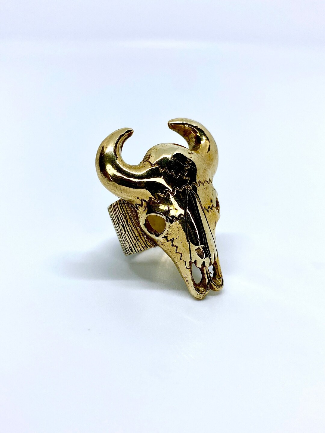 Yellow Brass Brutal Ring Bull Skull | Jewelry Design Includes Branded ...