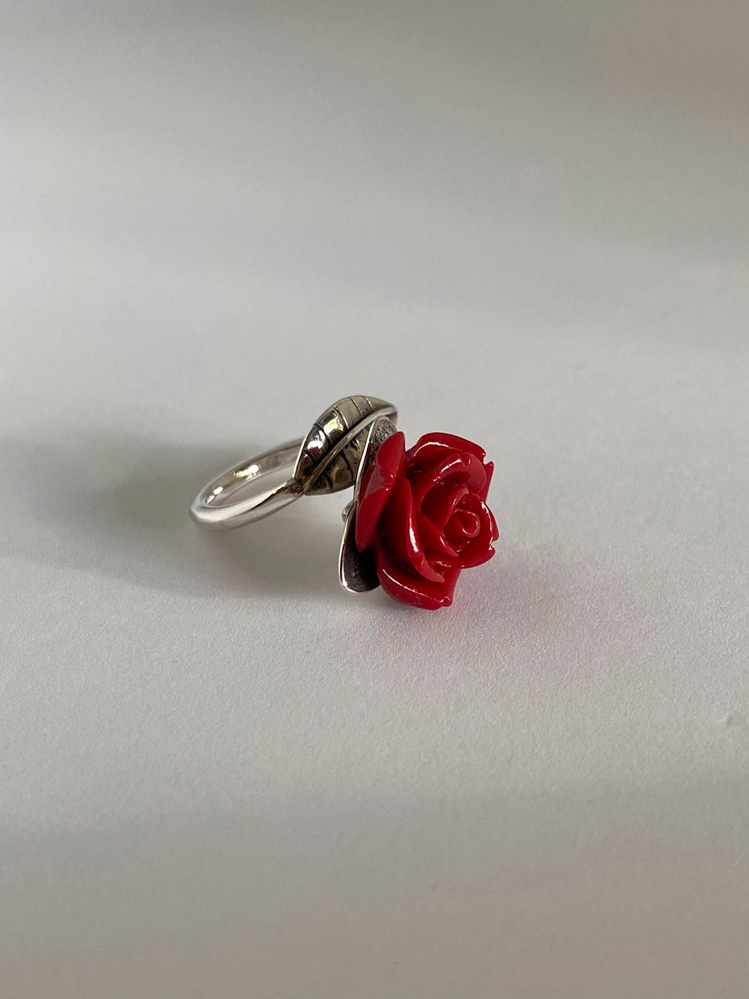 Only One! Red Coral Rose Ring Sterling Silver Free Size Includes ...