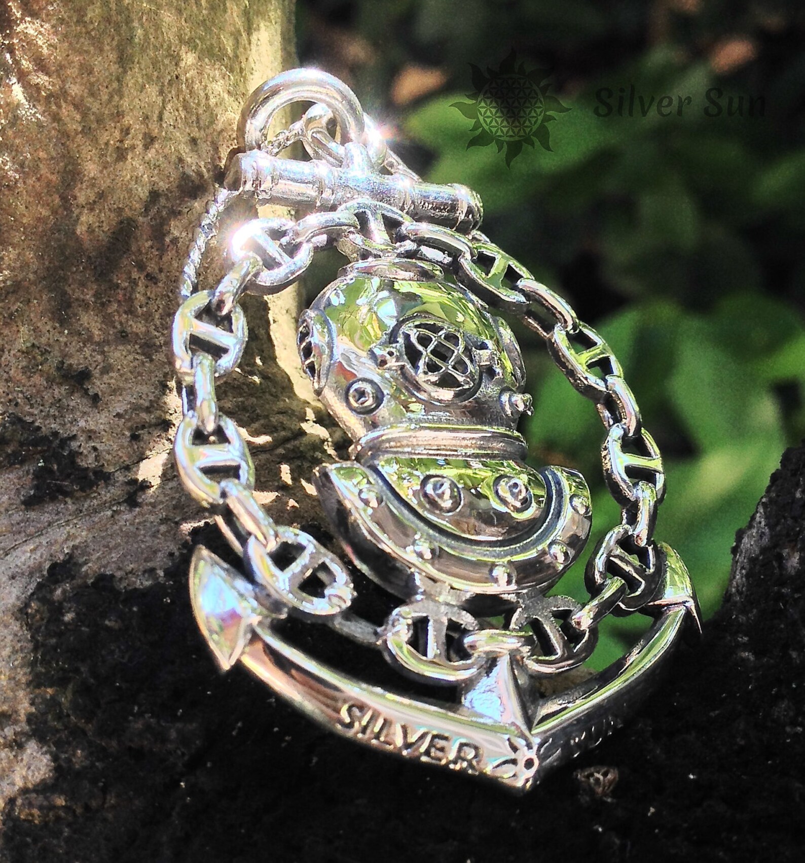 Sterling Silver Pendant Diver Medal Orden Marine Sign Anchor | Etsy