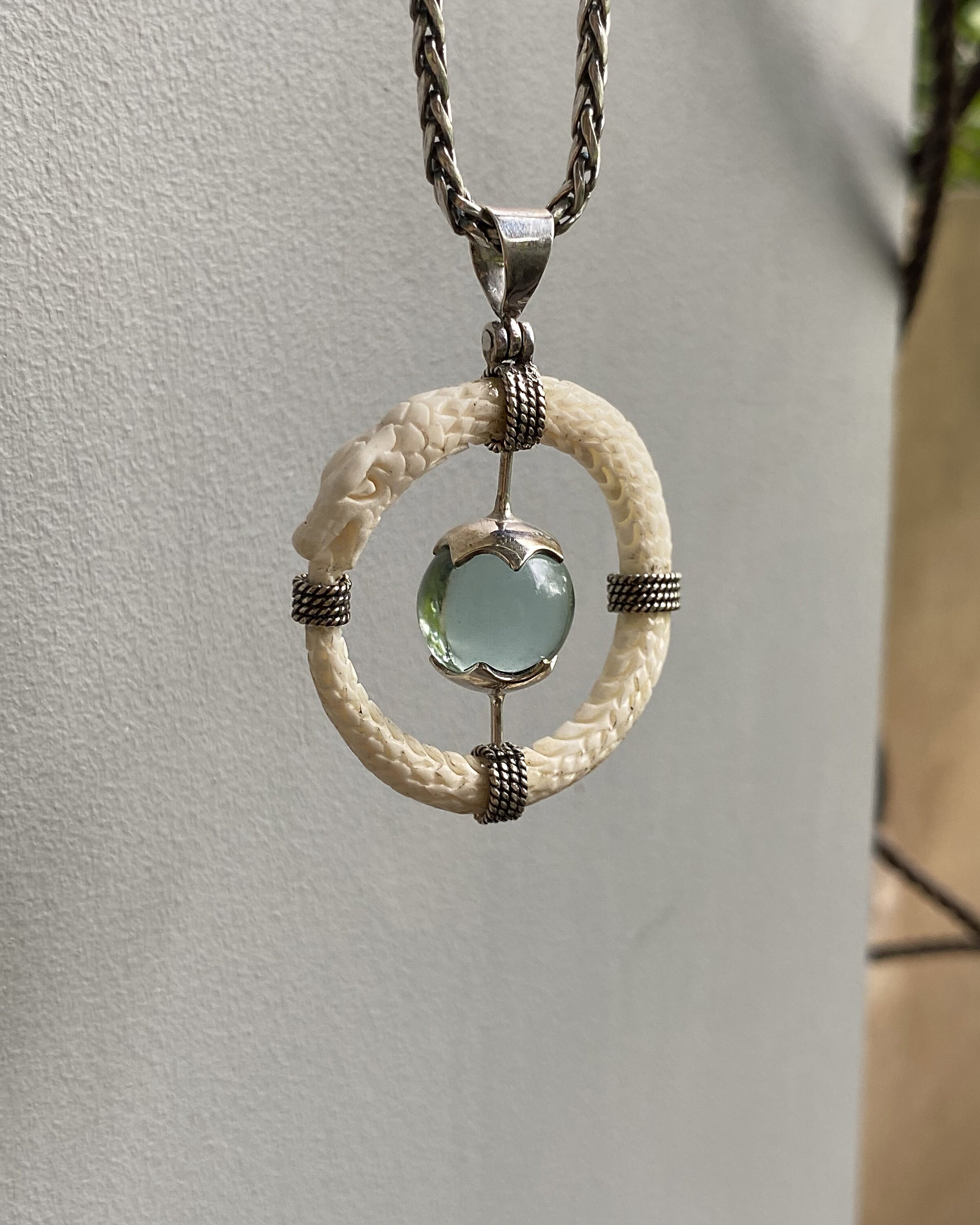 ONLY ONE! Amulet Pendant Uroboros - White Bone With Handcrafted ...
