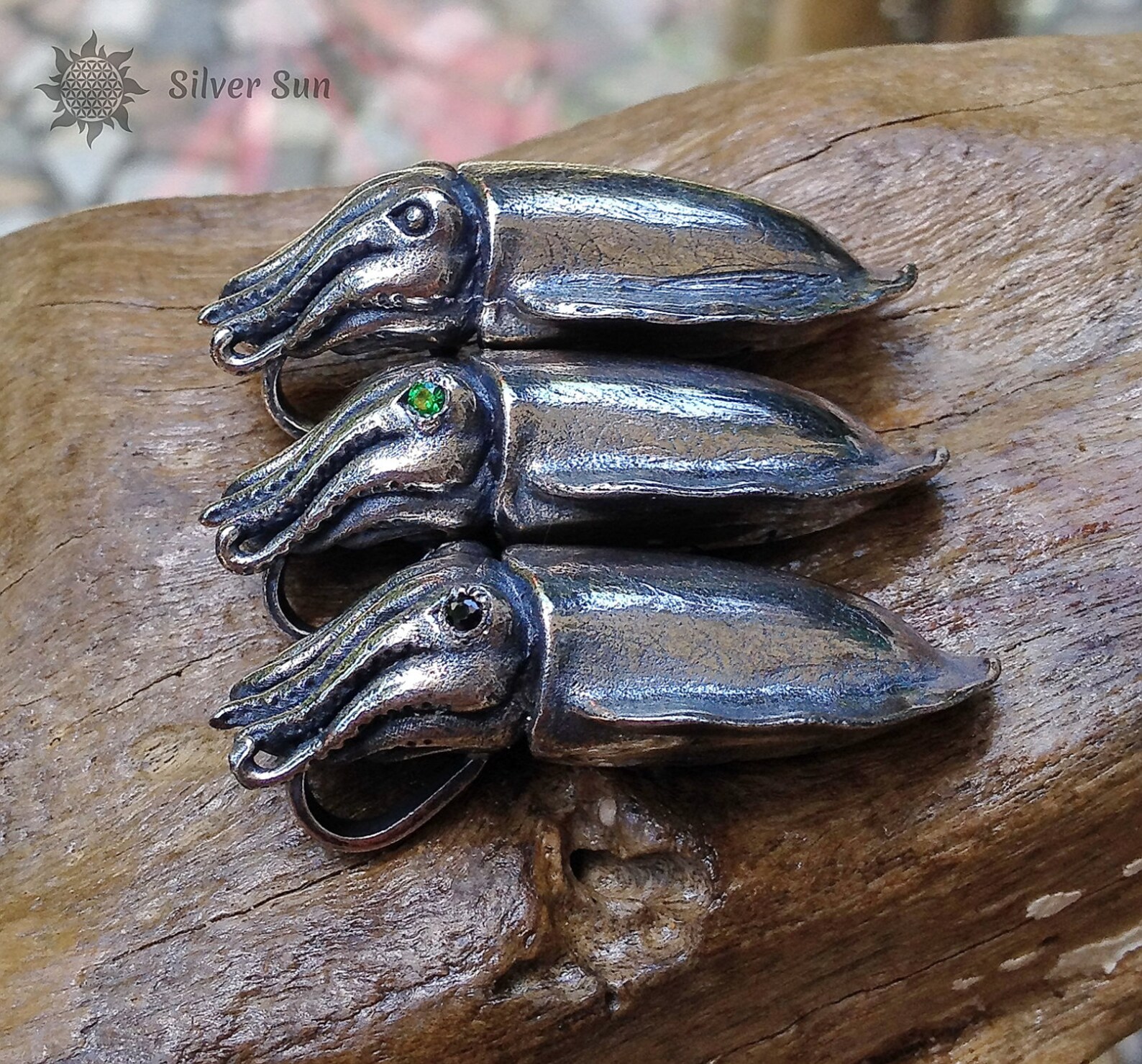 Cuttlefish Pendant Sterling Silver Multi-colored Crystals - Etsy