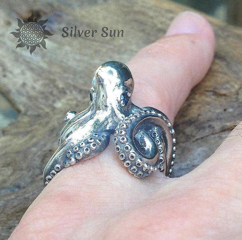 Blue Sapphire Sterling Silver Octopus Ring Includes Branded | Etsy