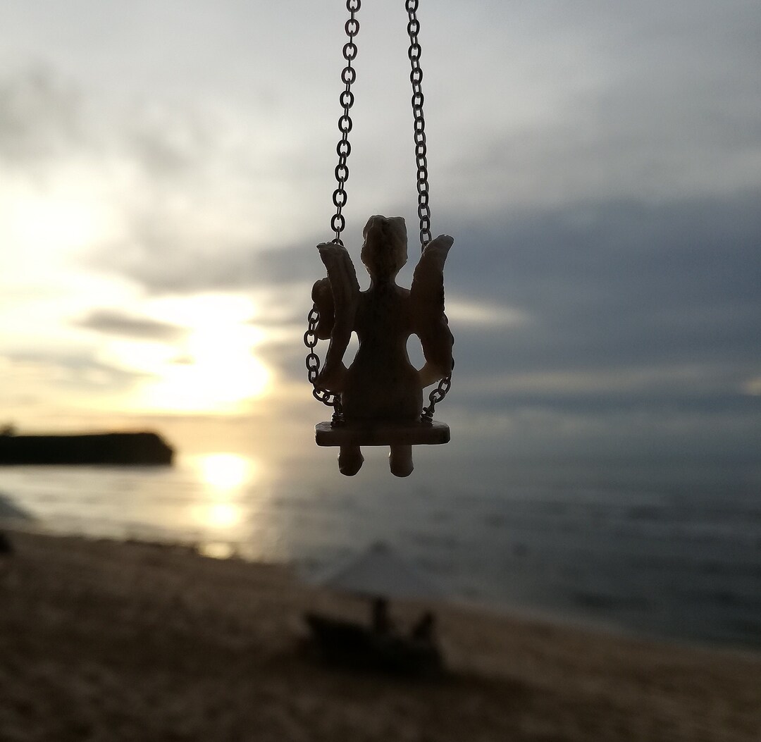 ONLY ONE Angel on the Swing Amulet Pendant Carving Horn Sterling Silver ...