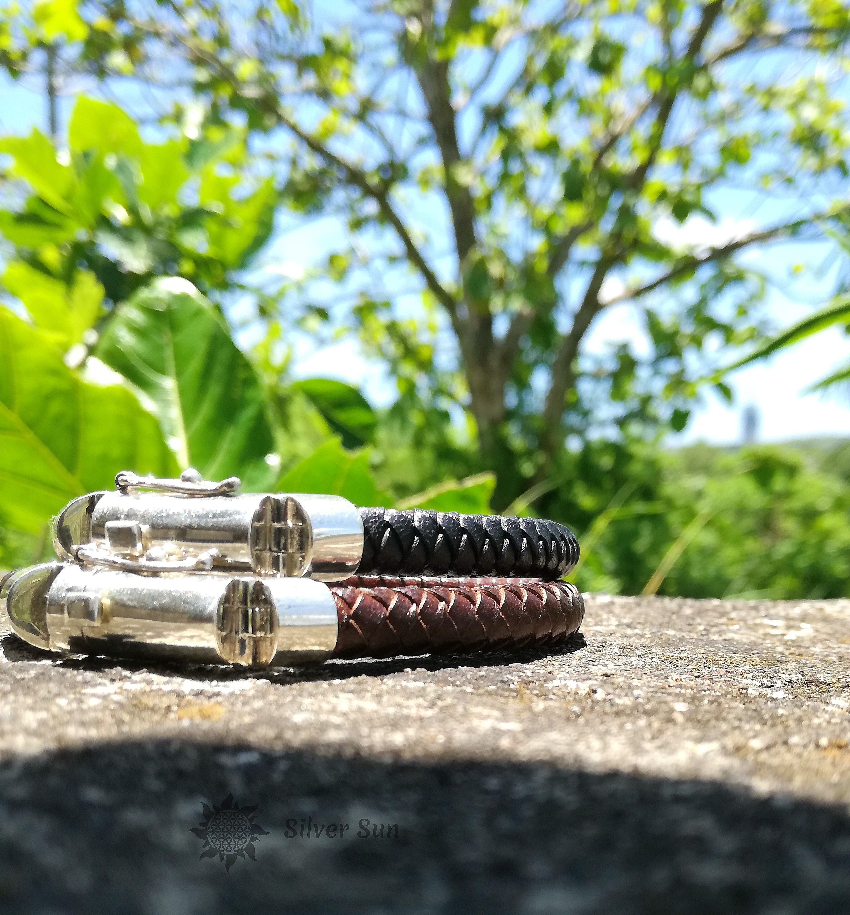 Bracelet Leather Sterling Silver Lock Black and Brown Color - Etsy