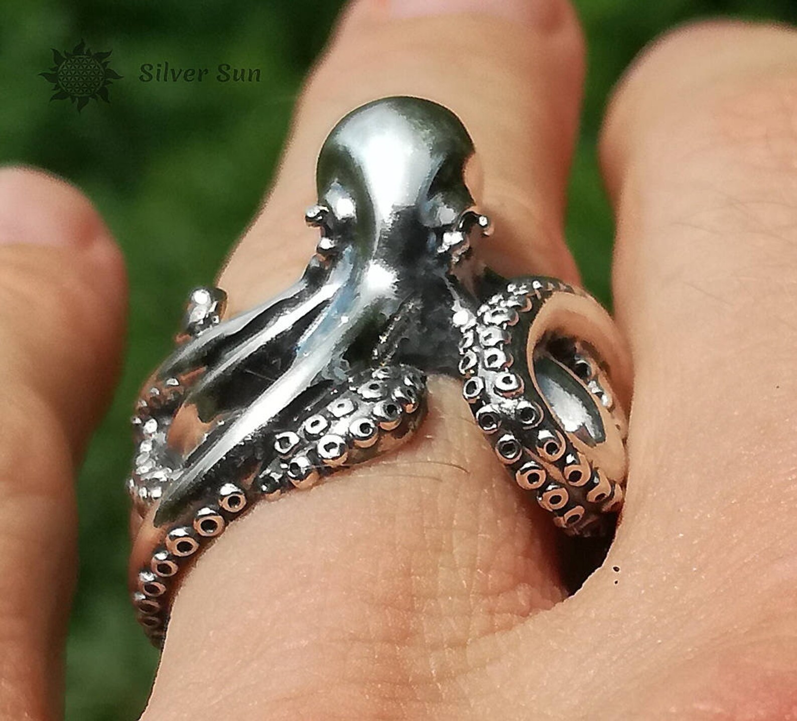 Sterling Silver Octopus Ring Eyes Black Diamonds Africa | Etsy