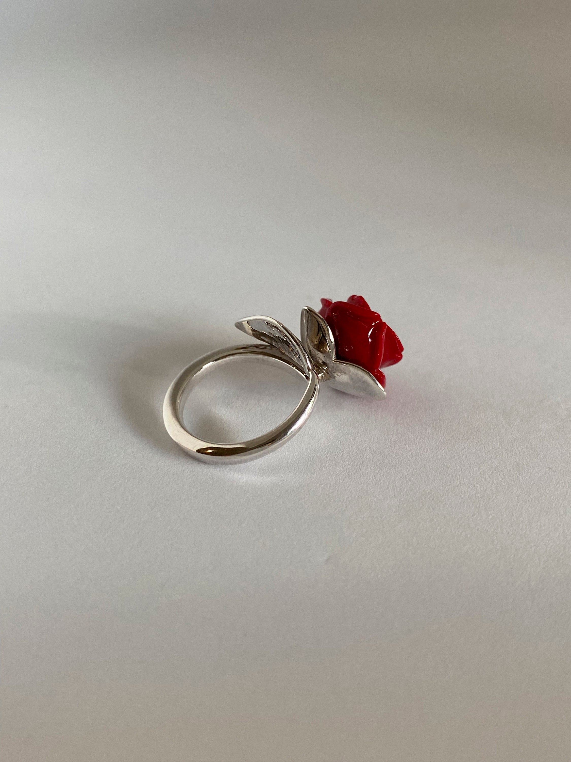 Only One! Red Coral Rose Ring Sterling Silver Free Size Includes ...